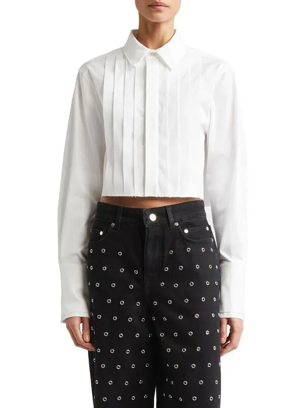 Monse Crop Stretch Poplin Tuxedo Shirt - Ivory