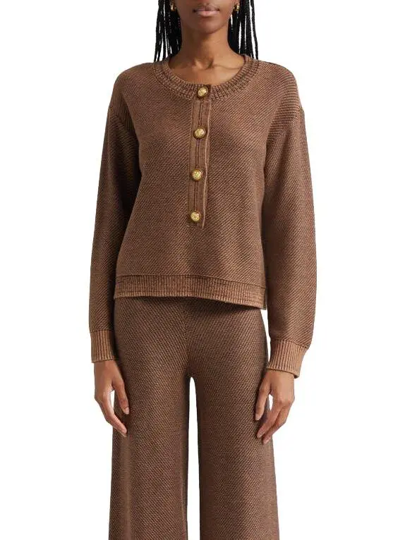 L'Agence Hadassah Loop Knit Henley - Camel Multi/gold