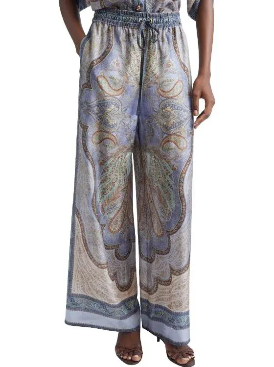 Zimmermann Wanderlust Paisley Wide Leg Silk Pants - Tapestry Blue Multi