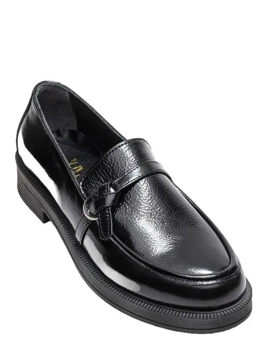 FOREVER & ALWAYS SHOES Galea Buckled Leather Loafers - Black Patent Leather