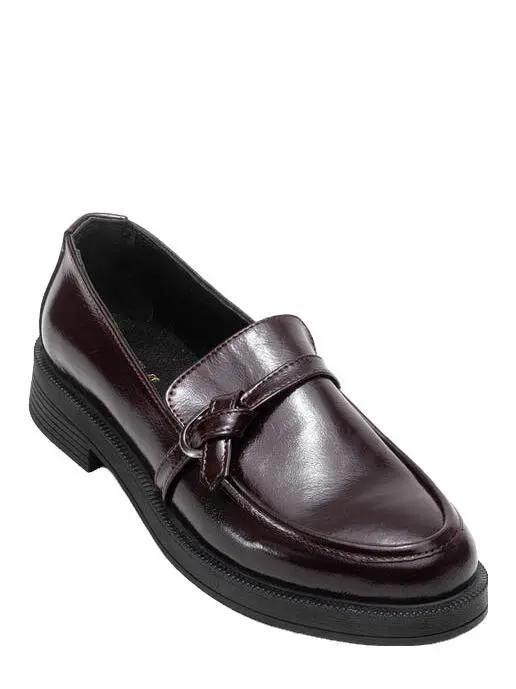 FOREVER & ALWAYS SHOES Galea Buckled Leather Loafers - Burgundy Patent Leather