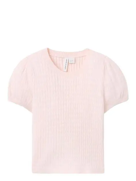 Janie And Jack Pointelle Puff Sleeve Top - Pink