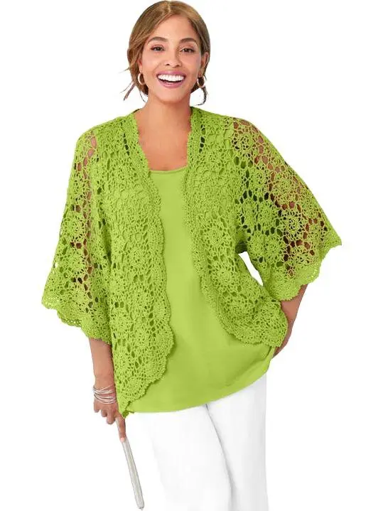 JESSICA LONDON Crochet Cardigan - Dark Lime