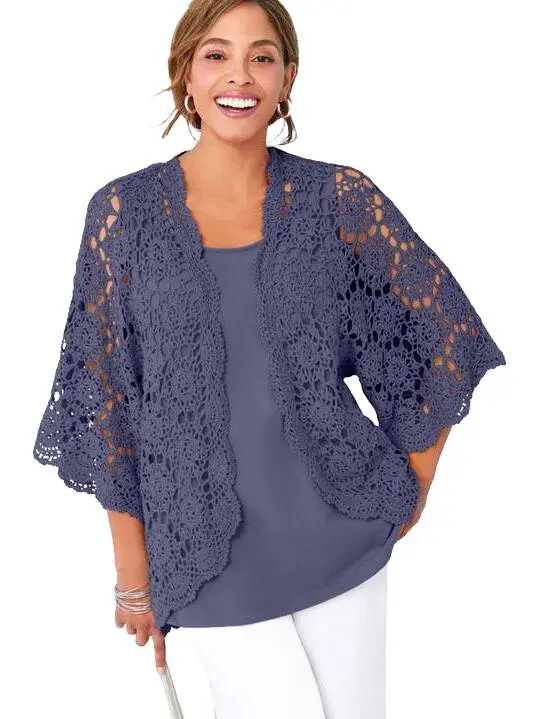 JESSICA LONDON Crochet Cardigan - Deep Dusk