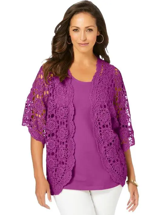 JESSICA LONDON Crochet Cardigan - Deep Orchid