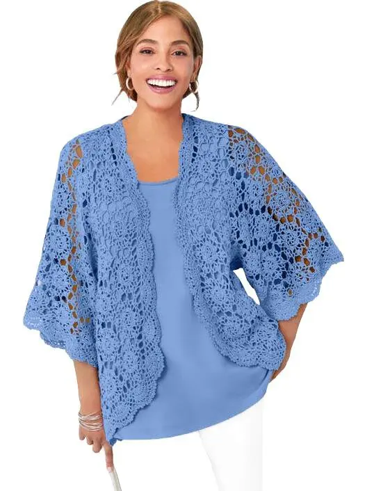 JESSICA LONDON Crochet Cardigan - French Blue