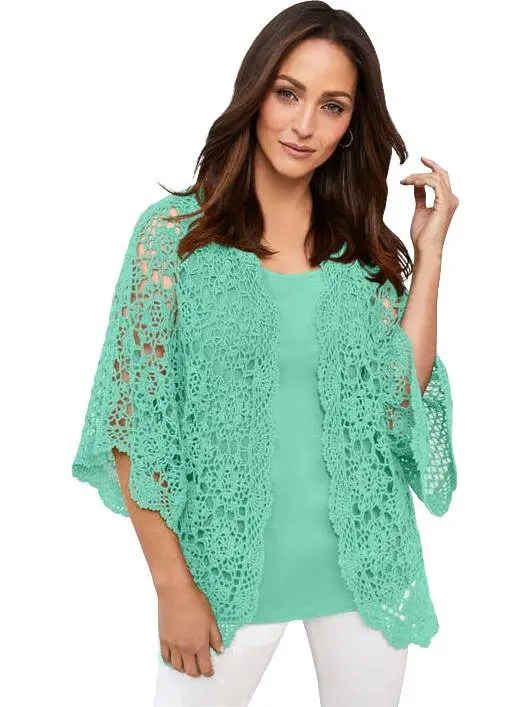 JESSICA LONDON Crochet Cardigan - Pale Seafoam