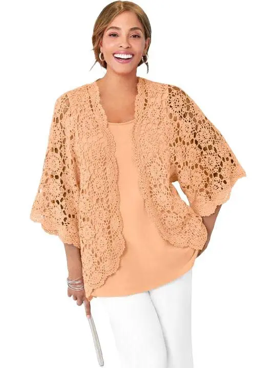 JESSICA LONDON Crochet Cardigan - Peach Fuzz