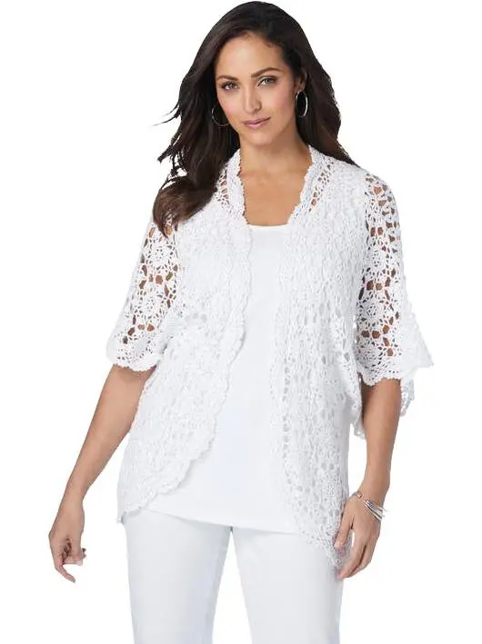 JESSICA LONDON Crochet Cardigan - White