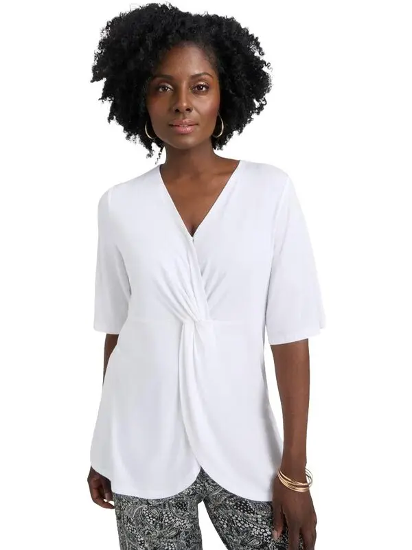 JESSICA LONDON Asymmetrical Twist Neck Tunic - White