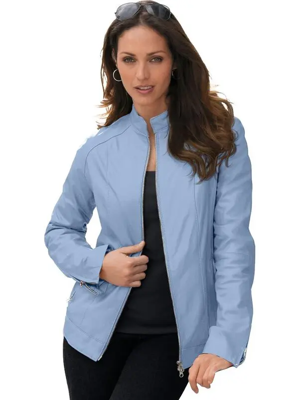 JESSICA LONDON Zip Front Leather Jacket - Azure Mist
