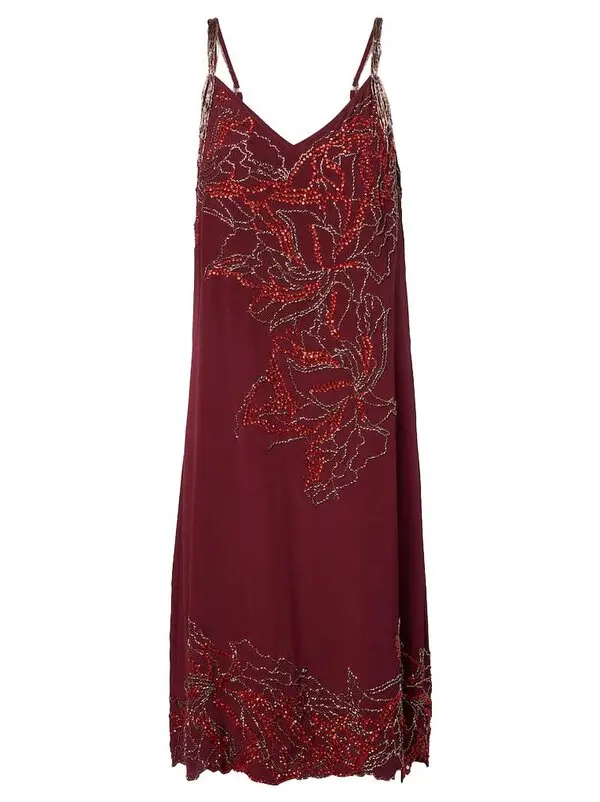 Dries Van Noten Beaded Silk Slip Dress - Burgundy