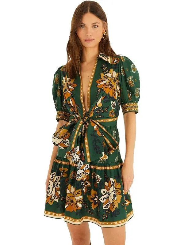 Farm Rio Ayla Short Puff Sleeve Mini Dress - Ayla Green