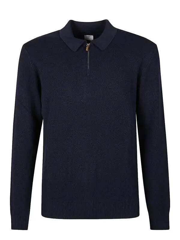 Eleventy Half Zip Polo Neck Sweater - Blue