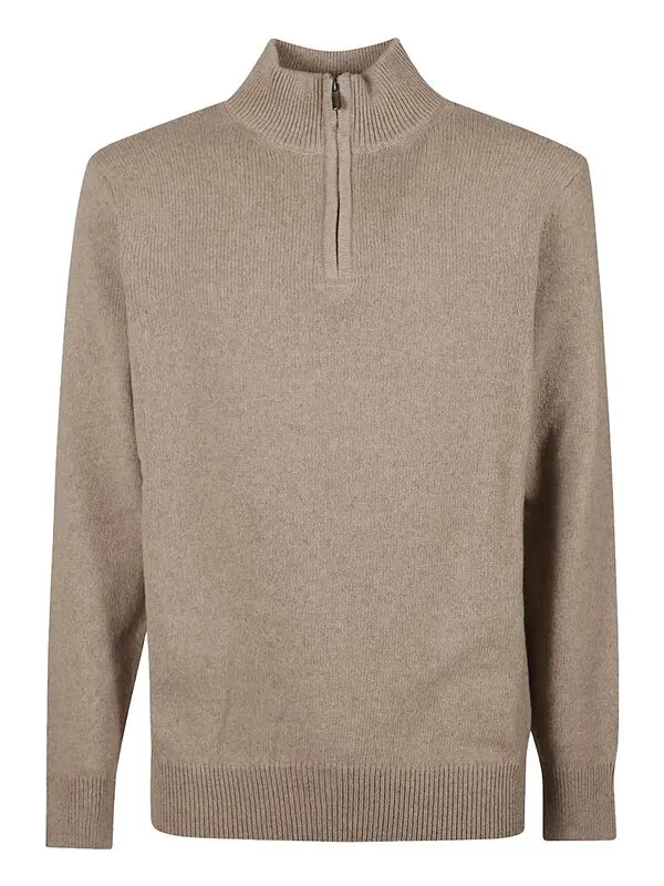 ARAGONA Half Zip Cashmere Sweater - Brown
