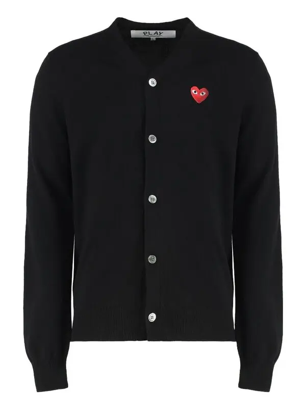 Play Comme Des Garcon Wool Cardigan - Black