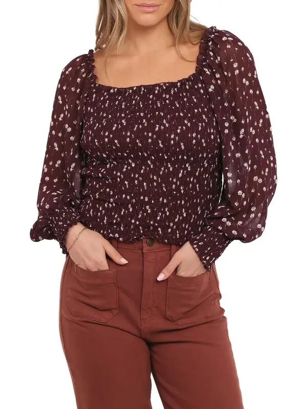 PETAL & PUP Floral Smocked Top - Burgundy Floral