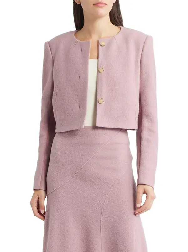 BOSS Jicena Mixed Media Virgin Wool Crop Jacket - Rose Haze