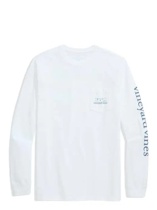 Vineyard Vines Pond Puck Long Sleeve Pocket Graphic T-shirt - White Cap