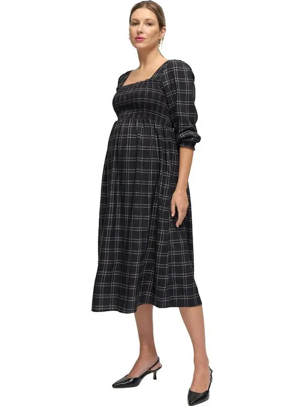 Ingrid & Isabel® Maternity Ruffle Sleeve Midi Dress - Black/white Windowpane