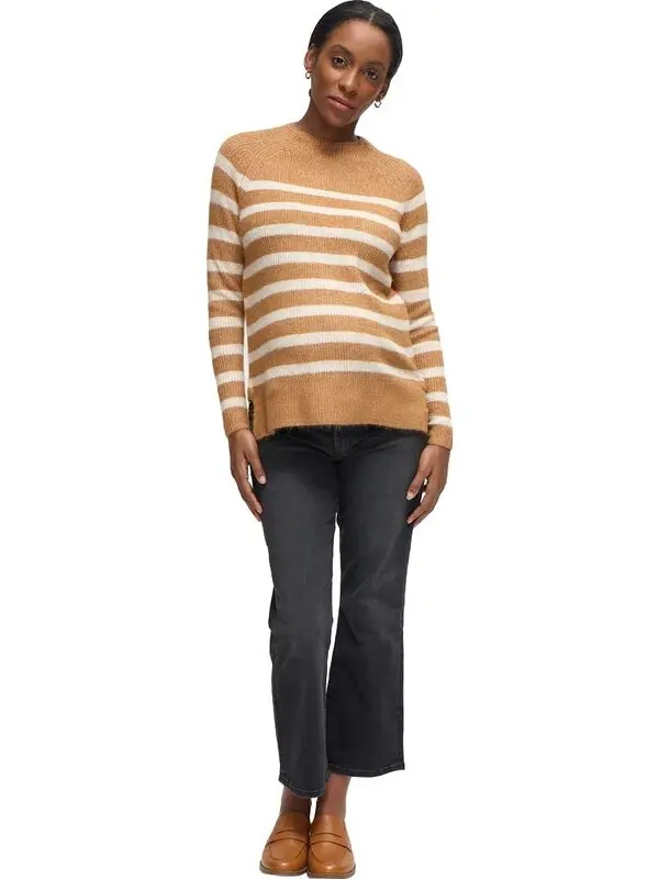 Ingrid & Isabel Raglan Maternity Mock Neck Striped Sweater - Camel/ivory