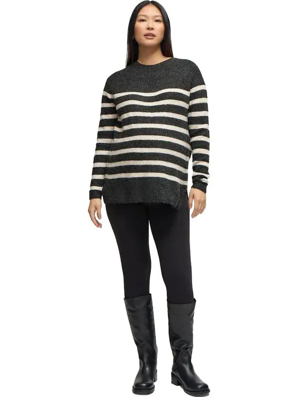 Ingrid & Isabel Raglan Maternity Mock Neck Striped Sweater - Charcoal/ivory