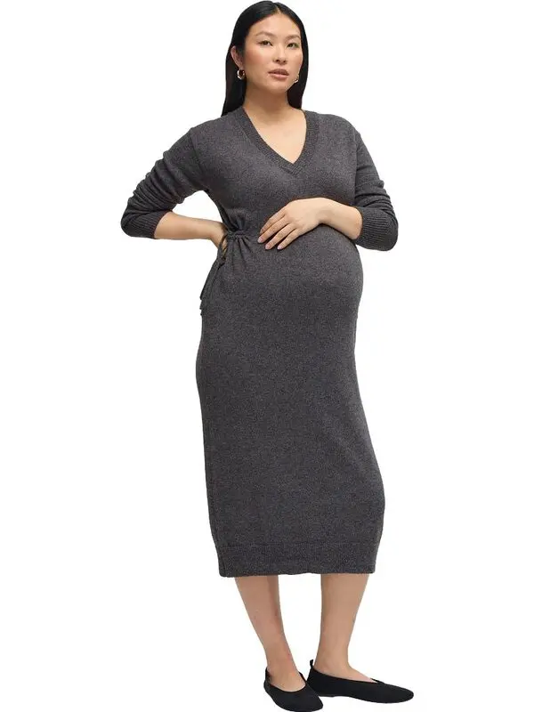 Ingrid & Isabel® Ribbed V-neck Maternity Sweater Dress - Dark Grey