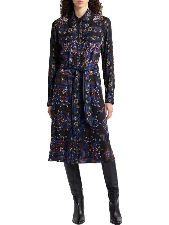 Farm Rio Arabesque Mix Scarves Shirtdress - Black