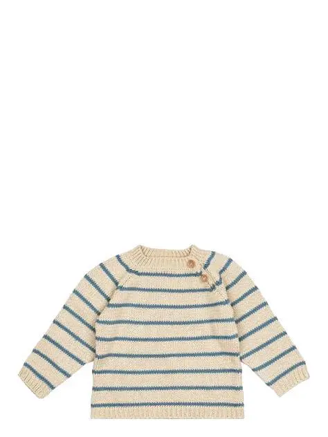 WILD WAWA Striped Crew Neck Sweater - Blue/oat Stripe