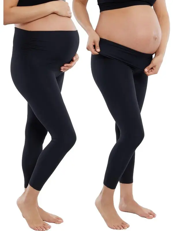 Ingrid & Isabel® Maternity Foldover Legging Bundle - Black/black