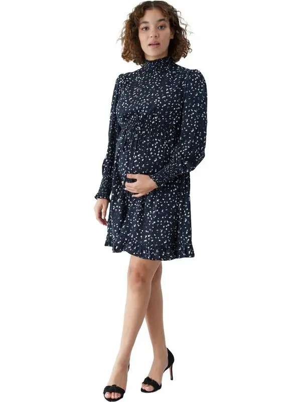 Ingrid & Isabel® Maternity Smocked Mock Neck Mini Dress - Black/white Dot