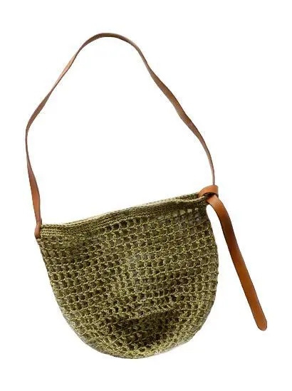 MINGA Maria Woven Market Bag With Leather Strap - Green