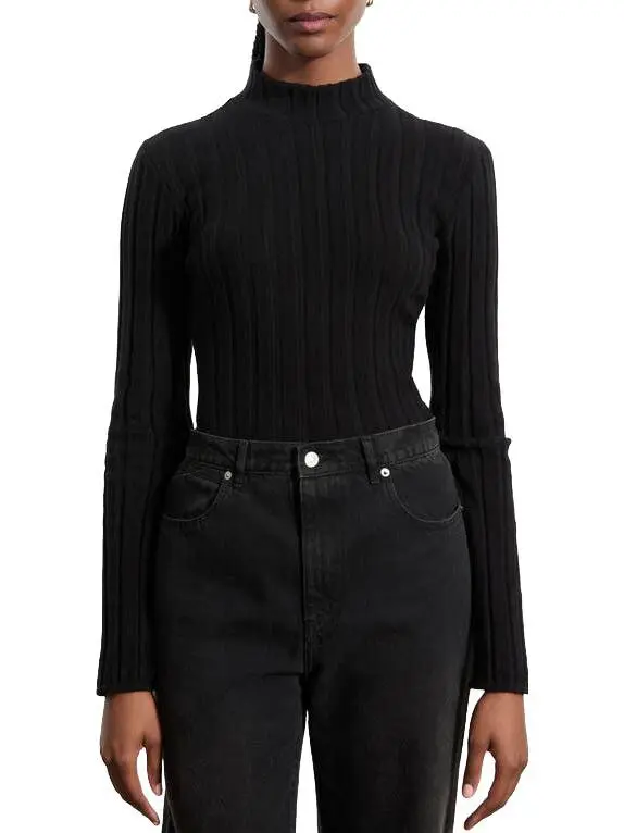 MARCELLA Samia Mock Neck Ribbed Sweater - Black