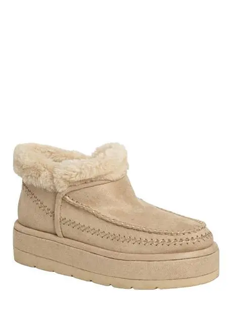 SHU SHOP Platform Bootie With Faux Fur Lining - Bone Suede
