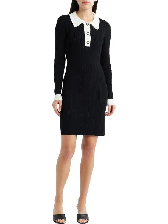 Julia Jordan Long Sleeve Polo Dress - Black White