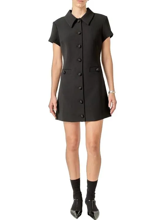 English Factory Velvet Button Mini Shirtdress - Black