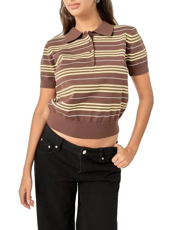 English Factory Striped Polo Sweater - Brown Multi