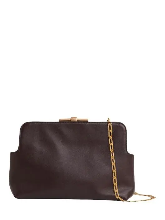 REISS Bethany Leather Frame Clutch - Burgundy