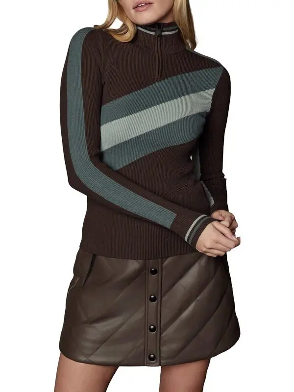 ALP N ROCK Ribbed Half-zip Turtleneck Sweater - Coffee