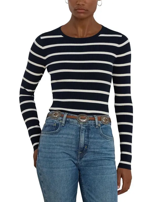 Ralph Lauren Stripe Cotton Blend Rib T-shirt - Lauren Navy/mascarpone Cream