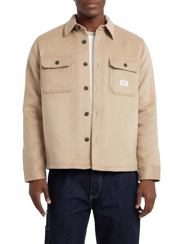 Guess Button-up Fleece Shirt Jacket - Beige