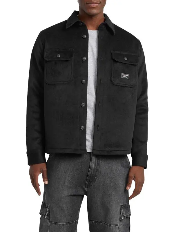 Guess Button-up Fleece Shirt Jacket - Jetblack