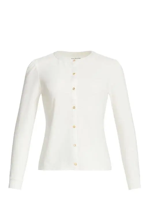 ISAAC MIZRAHI NEW YORK Button Detail Knit Top - White