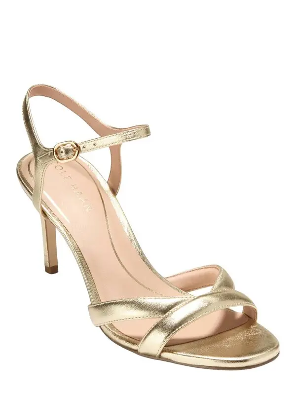 Cole Haan Ankle Strap Stiletto Sandals - Gold Metallic Leather