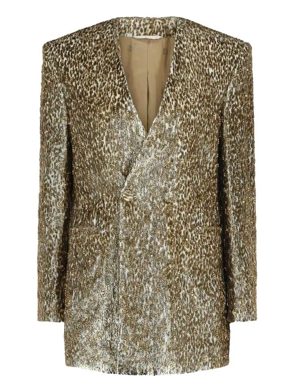Givenchy Beaded Animal Print Single Breasted Blazer - Silver