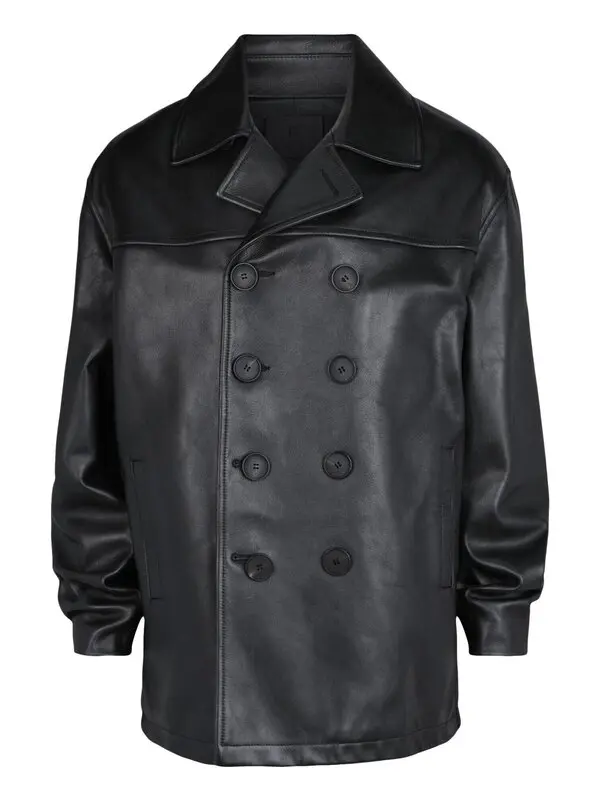 Givenchy Leather Pea Coat - Black