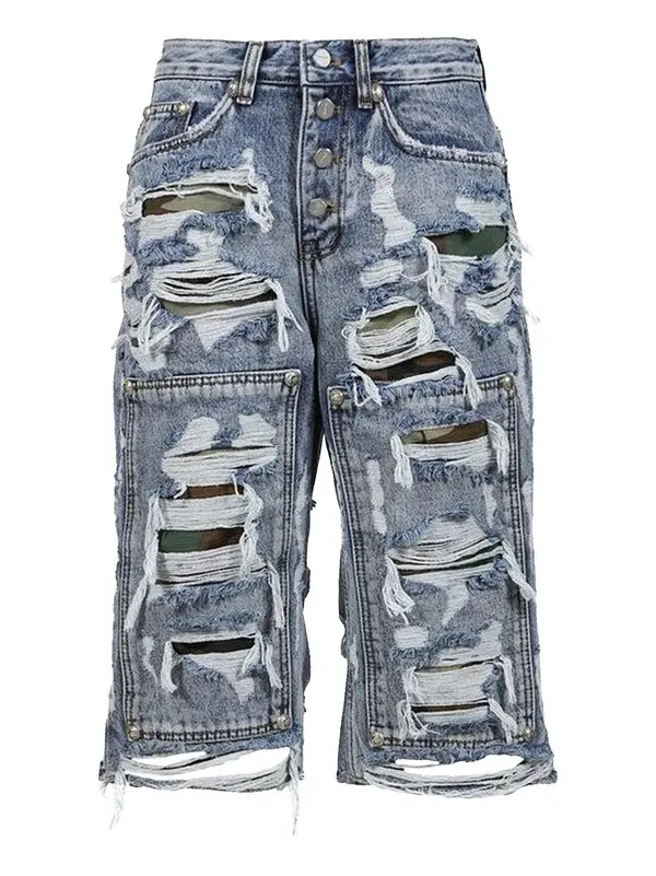 THUG CLUB Hell Camo Denim Shorts - Blue