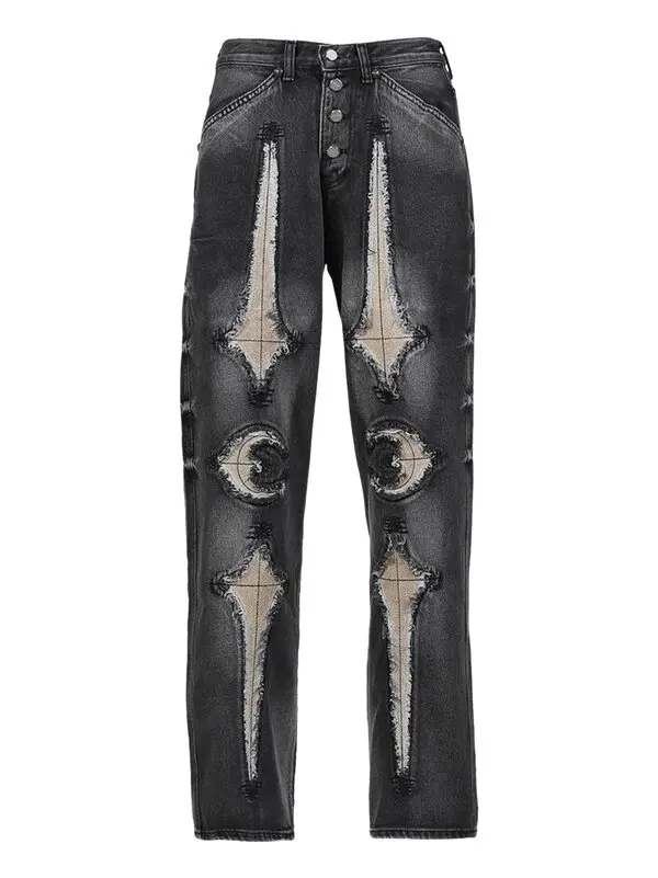 THUG CLUB Tc Bone Leather Denim Pants - Black