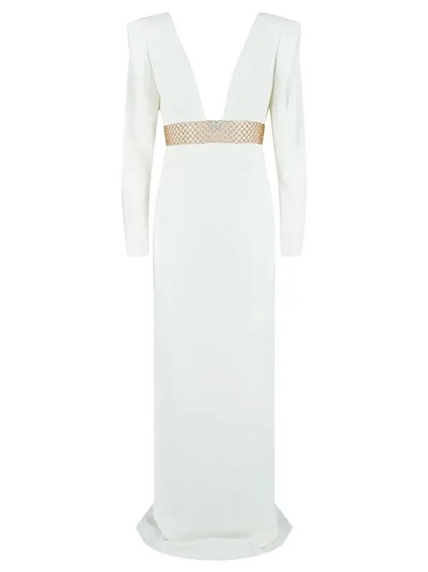 Stella McCartney Long-sleeve Plunging Neck Gown - White