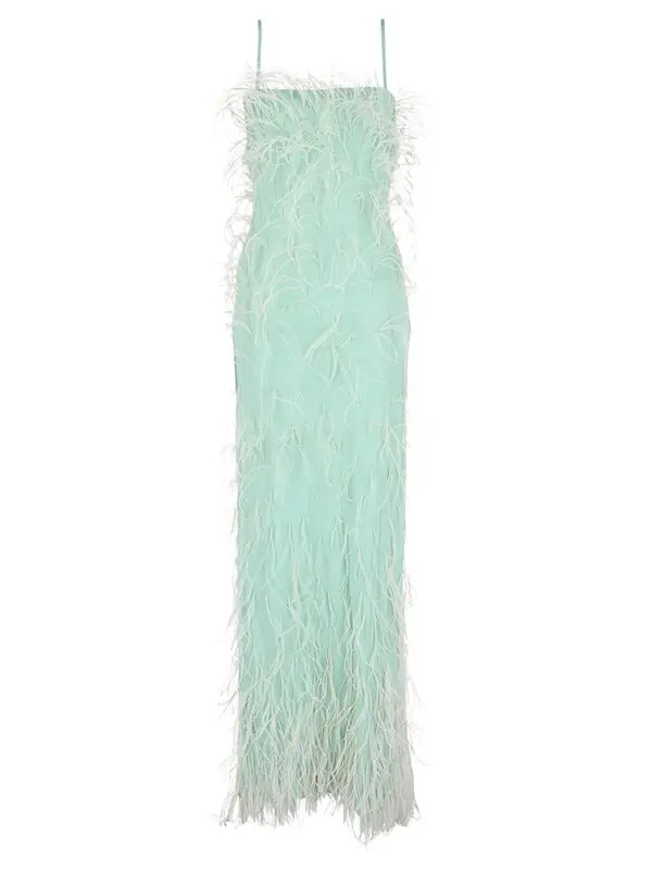 Givenchy Embroidered Feather Column Gown - Green